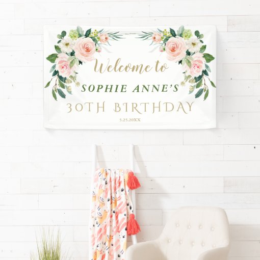 Elegant Pink Blush Flowers Birthday Welcome Sign | Zazzle
