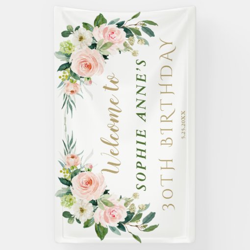 Elegant Pink Blush Flowers Birthday Welcome Sign | Zazzle