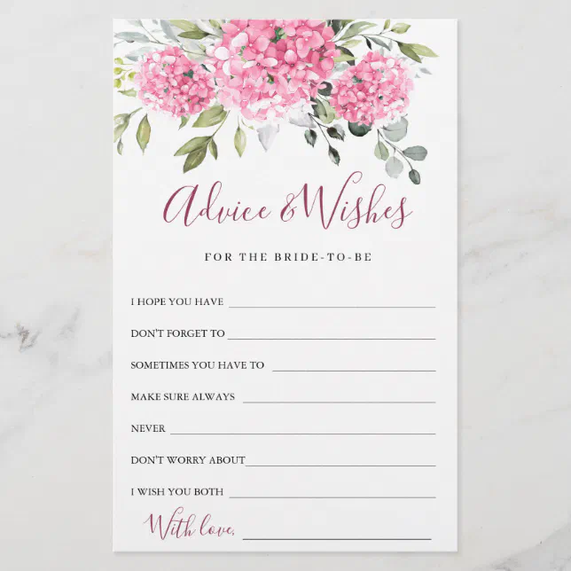 Elegant Pink Blush Hydrangea Advice & Wishes Card | Zazzle