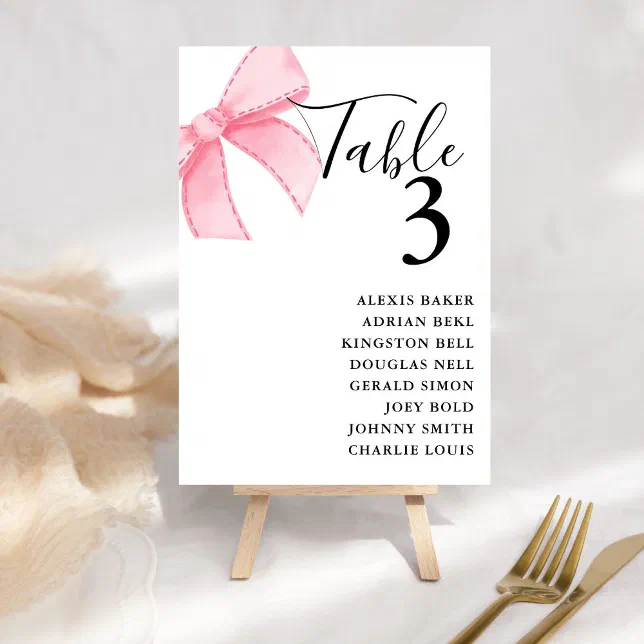 Elegant Pink Blush Ribbon Bridal shower Wedding Table Number | Zazzle