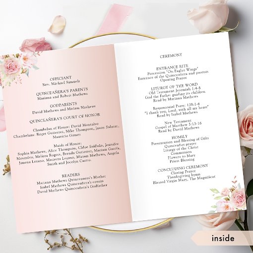 Elegant Pink Blush Rose Gold Quinceanera Program | Zazzle