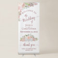 Elegant Pink Boho Chic Floral Wedding Welcome Retractable Banner | Zazzle