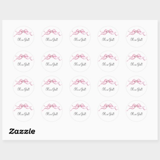 Elegant Pink Bow Baby Shower Classic Round Sticker | Zazzle