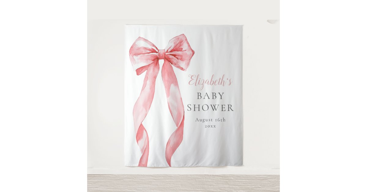 Elegant Pink Bow Baby Shower Photo Backdrop | Zazzle