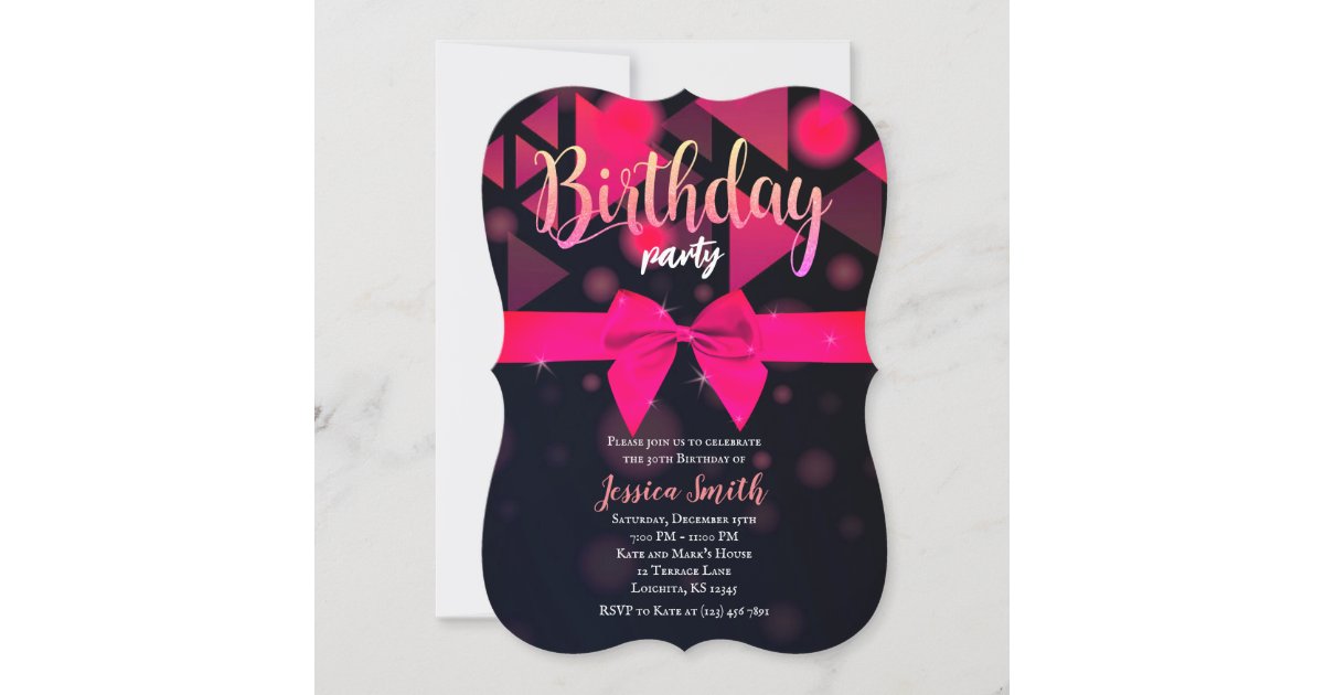 Elegant Pink Bow Birthday Party Invitation | Zazzle