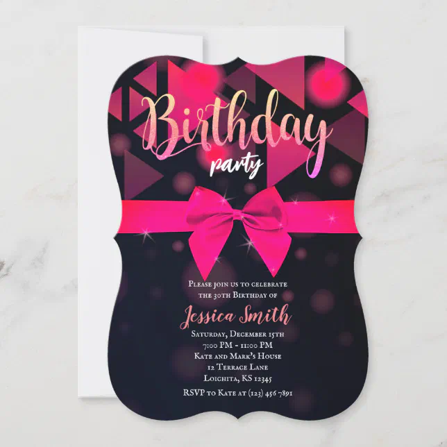 Elegant Pink Bow Birthday Party Invitation | Zazzle