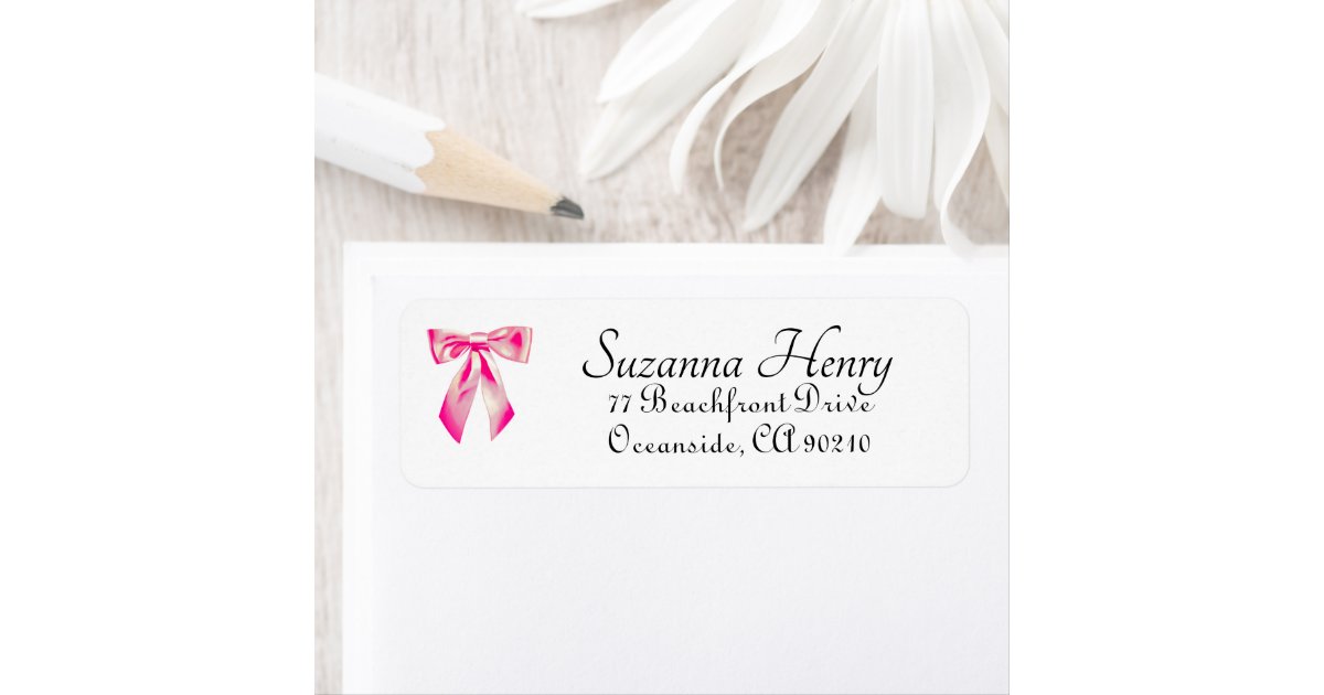 Elegant Pink Bow Classy Handwriting Label | Zazzle