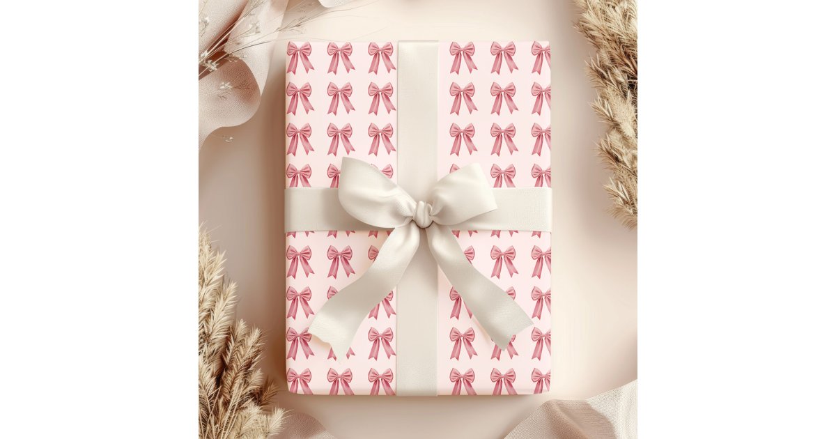Elegant Pink Bow Coquette Feminine Wrapping Paper | Zazzle