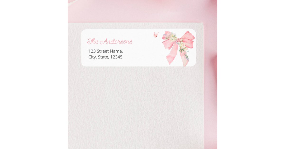 Elegant Pink Bow Floral Return Address Label | Zazzle