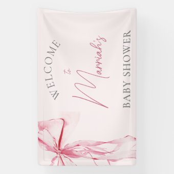 Elegant Pink Bow Girl Baby Shower Banner | Zazzle