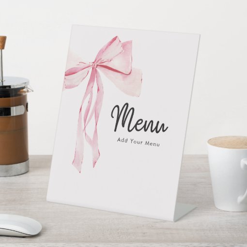 Elegant Pink Bow Menu Bridal Shower Pedestal Sign | Zazzle