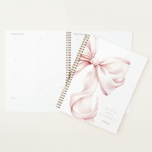 Elegant Pink Bow Planner | Zazzle