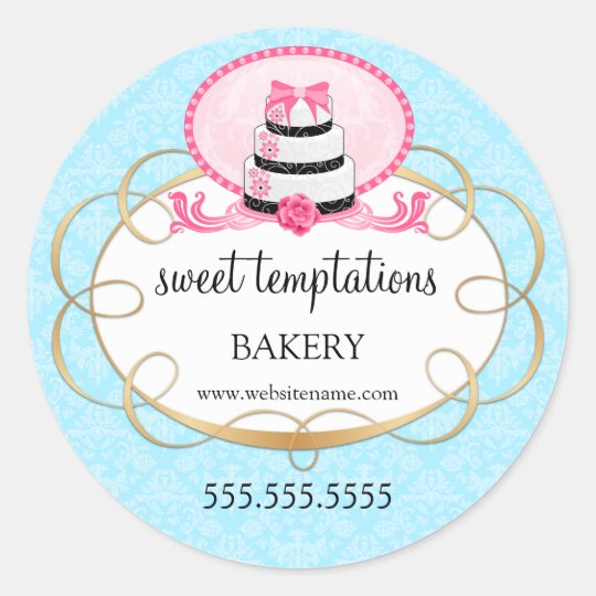 Elegant Pink Cake Bakery Packaging Classic Round Sticker | Zazzle.com
