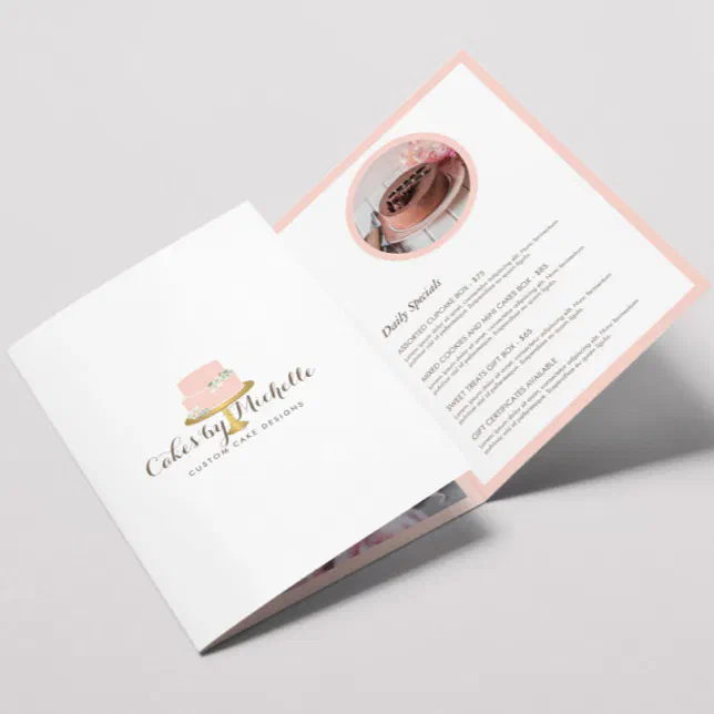 Elegant Pink Cake with Florals Bakery Brochure | Zazzle