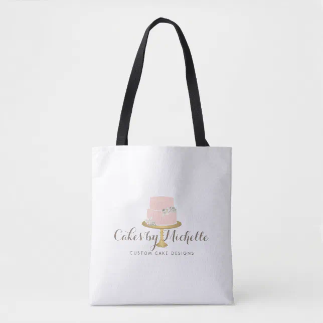 Elegant Pink Cake with Florals Bakery Tote Bag | Zazzle