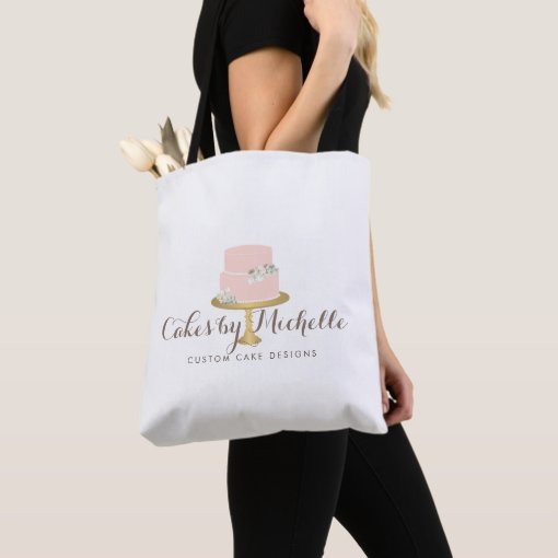 Elegant Pink Cake with Florals Bakery Tote Bag | Zazzle