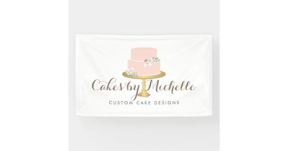 Elegant Pink Cake with Florals Cake Decorating Banner | Zazzle