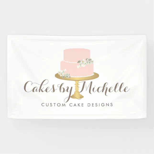 Elegant Pink Cake with Florals Cake Decorating Banner | Zazzle