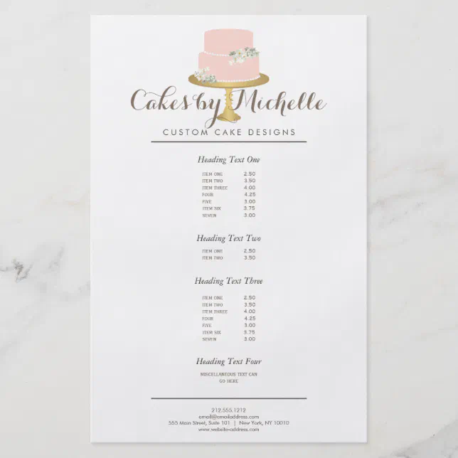 Elegant Pink Cake with Florals Cake Decorating Flyer | Zazzle