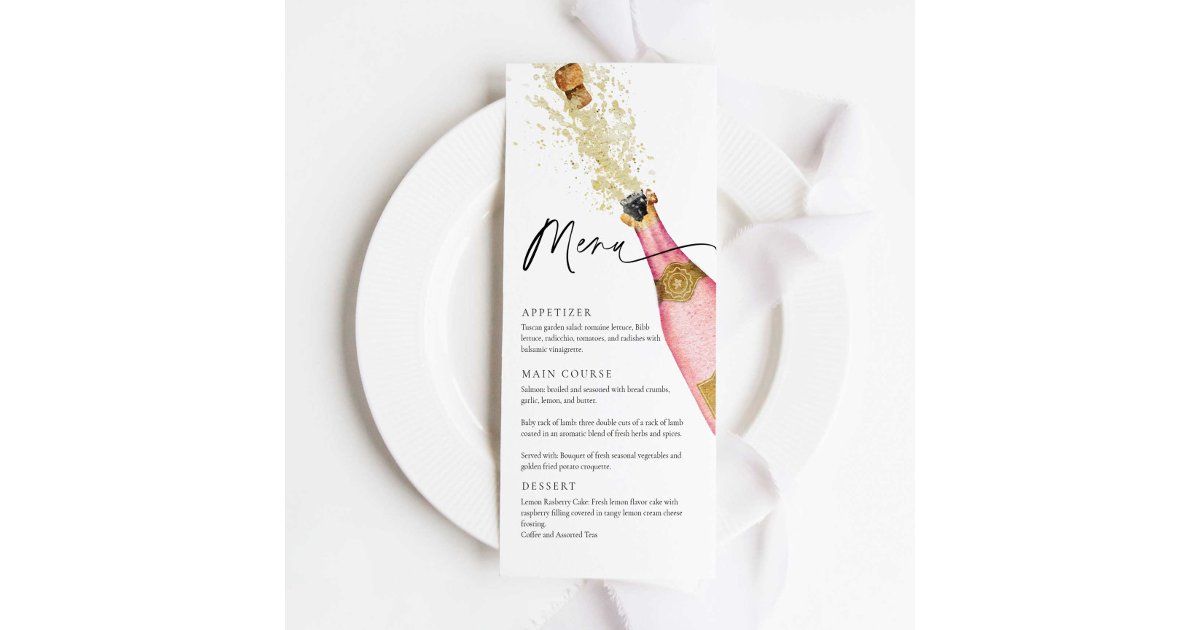 Elegant Pink Champagne Theme Menu Card | Zazzle