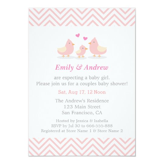 Elegant Pink Chevron Cute Bird Baby Shower Invitation | Zazzle.com