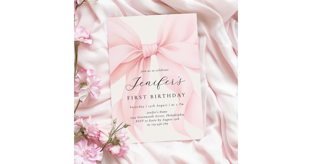 Elegant Pink Coquette Bow Girl Birthday Party Invitation | Zazzle