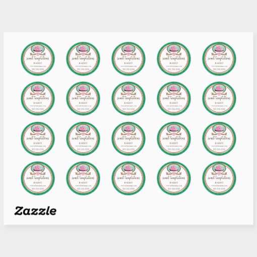 Elegant Pink Cupcake Bakery Packaging Classic Round Sticker | Zazzle