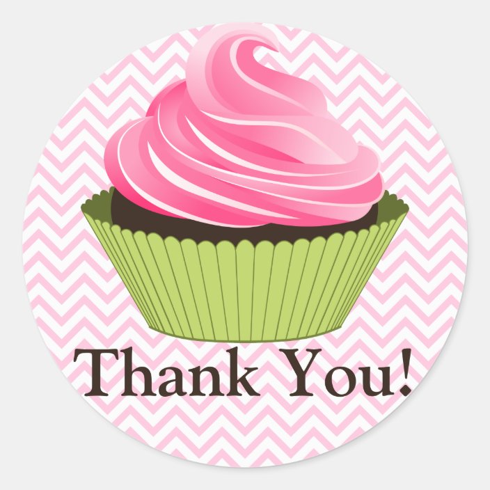 Elegant Pink Cupcake Bakery Thank You Classic Round Sticker | Zazzle.com