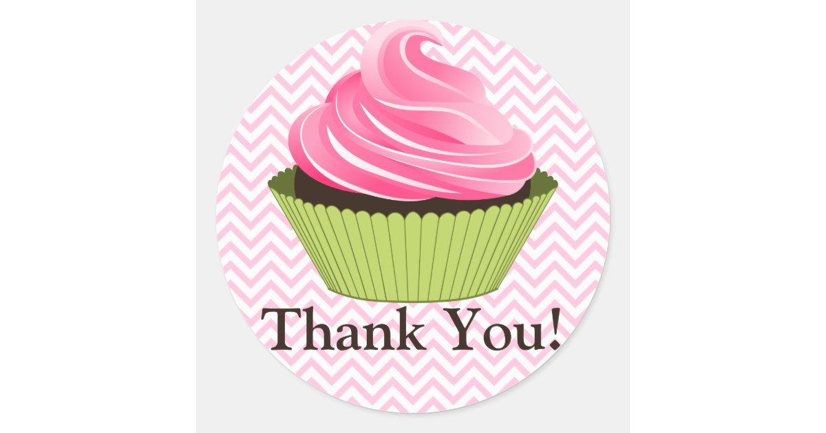 Elegant Pink Cupcake Bakery Thank You Classic Round Sticker | Zazzle