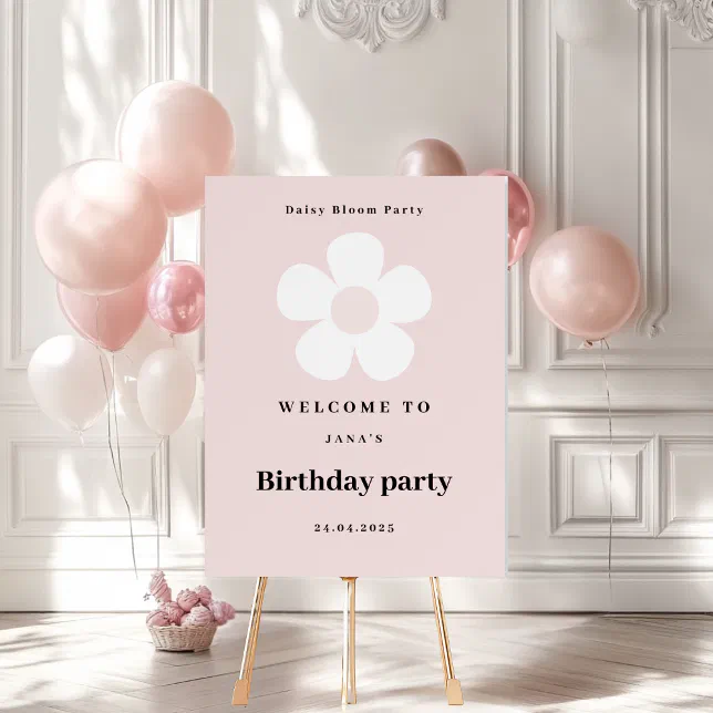 Elegant Pink Daisy Birthday Welcome Sign | Zazzle