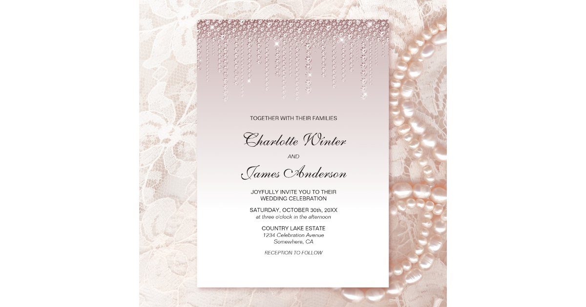 Elegant Pink Diamonds Wedding Invitation | Zazzle