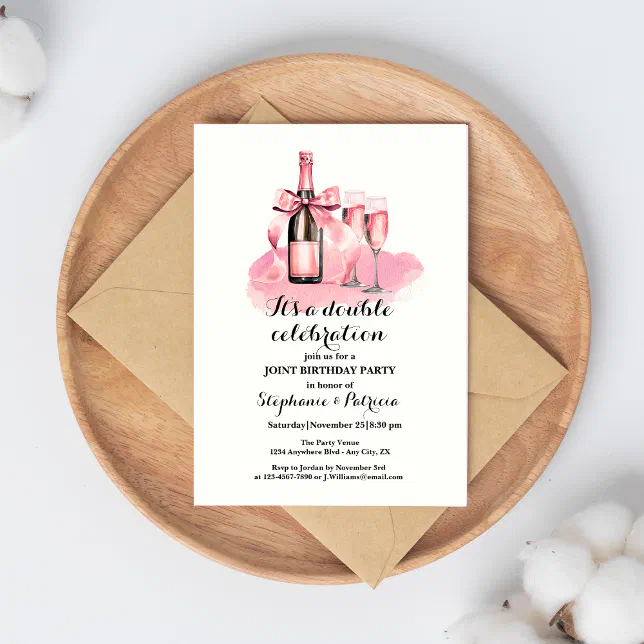 Elegant Pink Double Celebration Joint Birthday Invitation | Zazzle