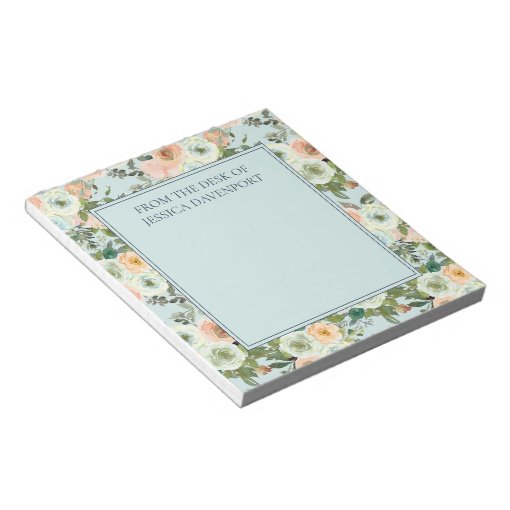 Elegant Pink Dusty Blue Floral From Desk Notepad | Zazzle