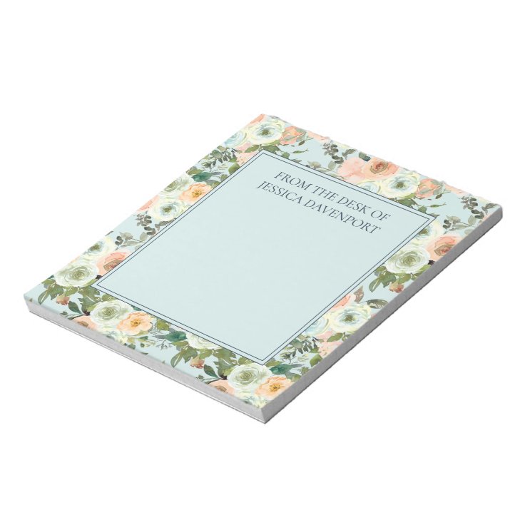 Elegant Pink Dusty Blue Floral From Desk Notepad | Zazzle