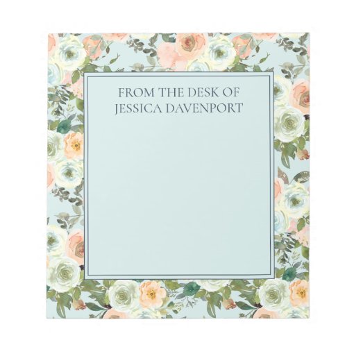 Elegant Pink Dusty Blue Floral From Desk Notepad | Zazzle