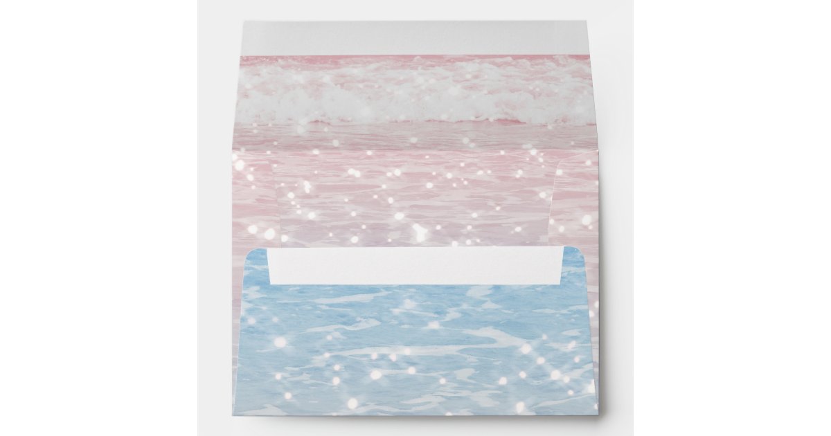 Elegant Pink Dusty Blue Shimmer Ocean Waters Envelope | Zazzle