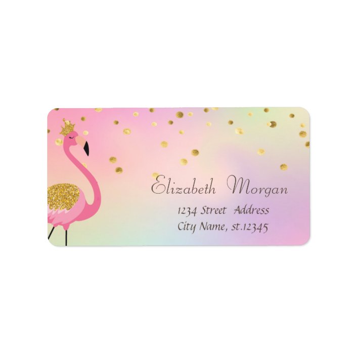 Elegant Pink Flamingo Confetti Holographic Label | Zazzle.com