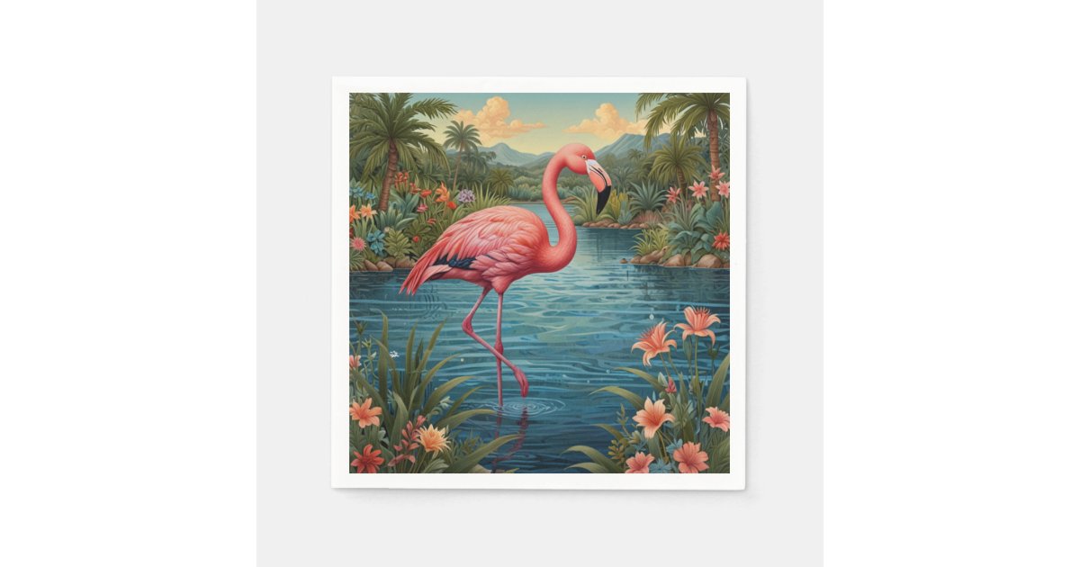 Elegant pink flamingo tropical paradise napkins | Zazzle