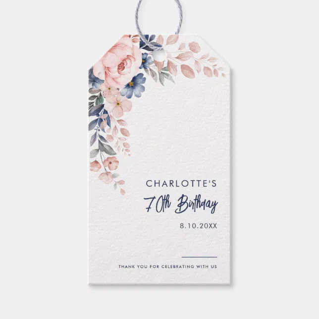 Elegant Pink Floral 70th Birthday Custom Gift Tags | Zazzle