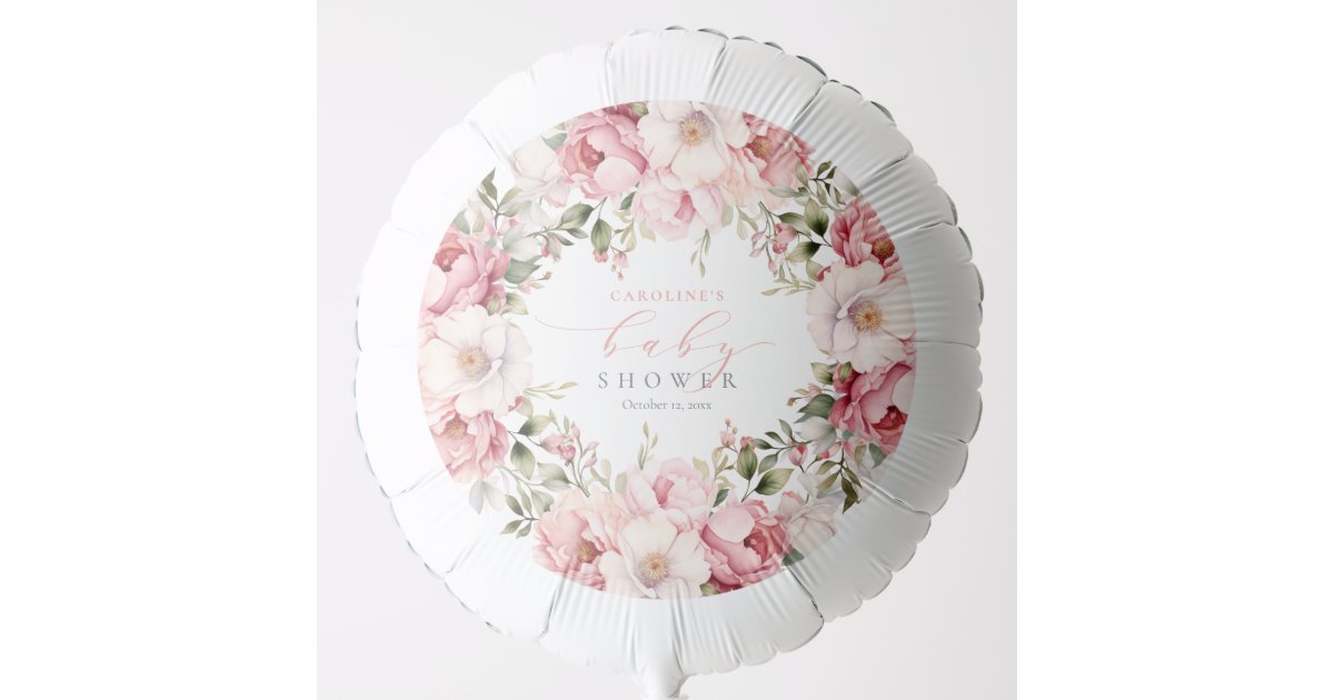 Elegant Pink Floral Baby In Bloom Girl Baby Shower Balloon | Zazzle
