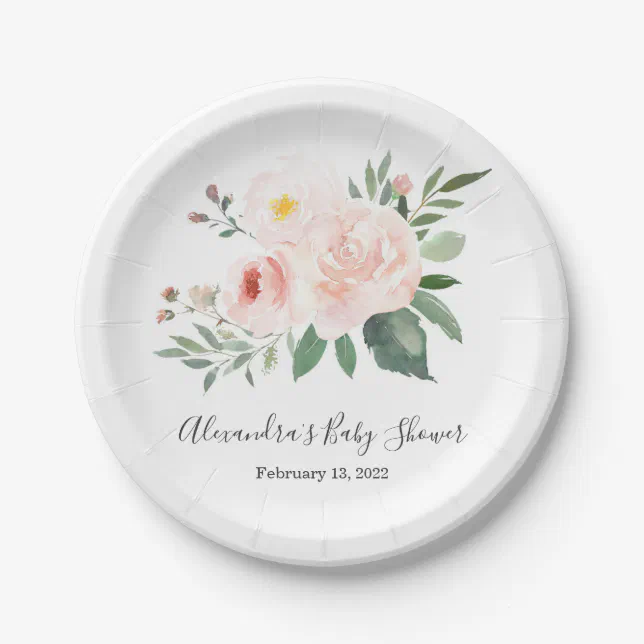 Elegant Pink Floral Baby Shower Plate | Zazzle