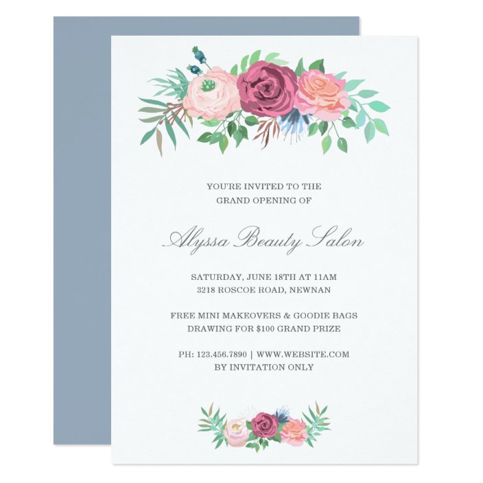 Elegant Pink Floral Beauty Salon Grand Opening Invitation | Zazzle.com