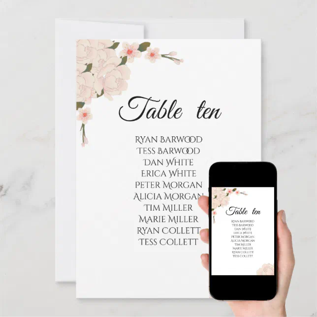 Elegant Pink Floral Blossom Wedding Seating Chart Invitation | Zazzle