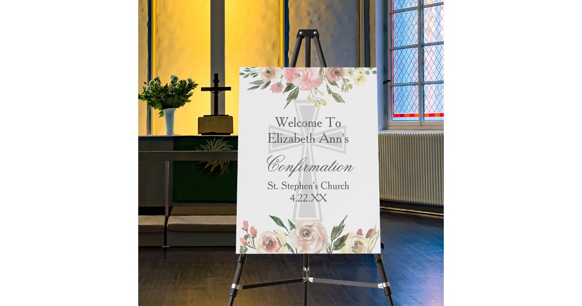 Elegant Pink Floral Confirmation Custom Party Foam Board | Zazzle