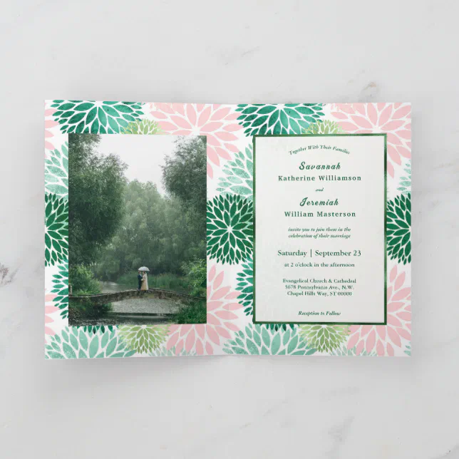 Elegant Pink Floral Customizable Bifold Wedding Invitation | Zazzle