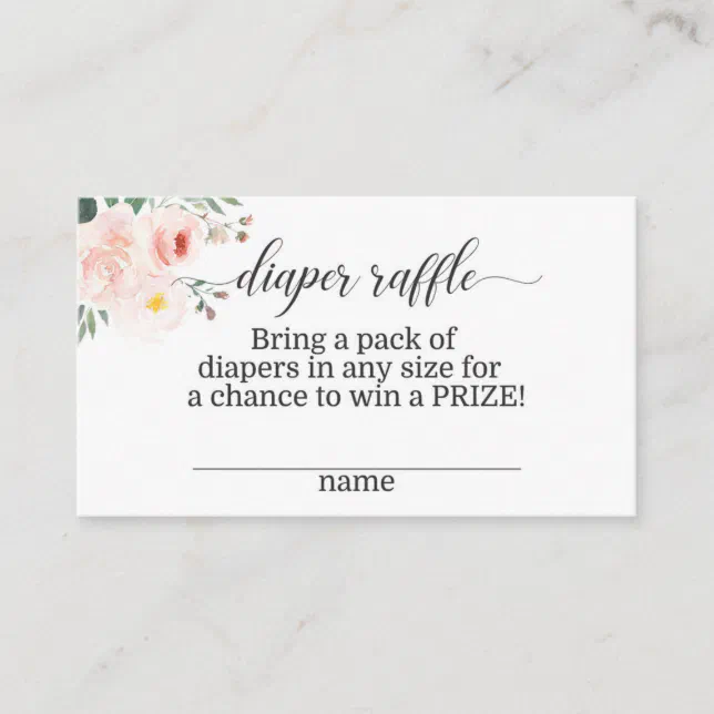 Elegant Pink Floral Diaper Raffle Card | Zazzle