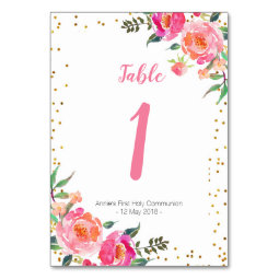 Elegant Pink Floral Gold Table Number | Zazzle