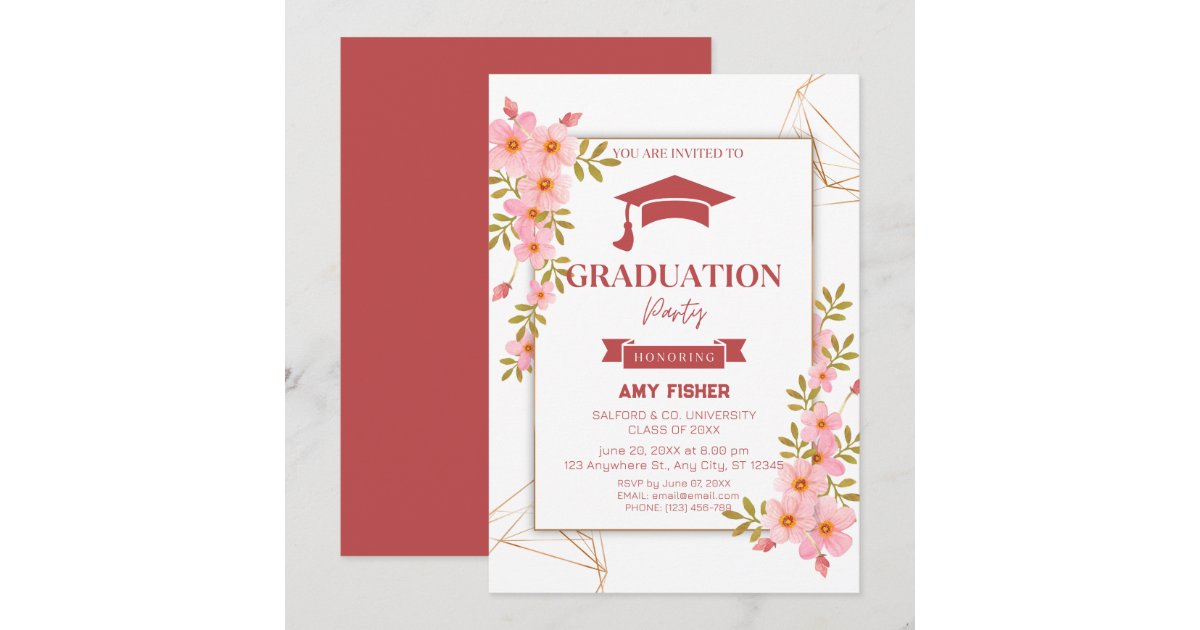 Elegant Pink Floral Graduation Party Invitation | Zazzle
