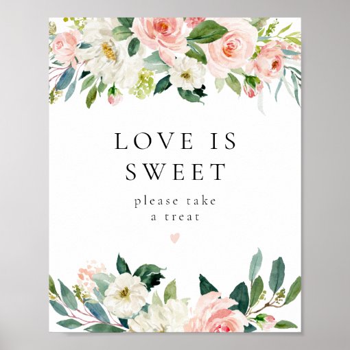 Elegant Pink Floral Love is Sweet Dessert Sign | Zazzle