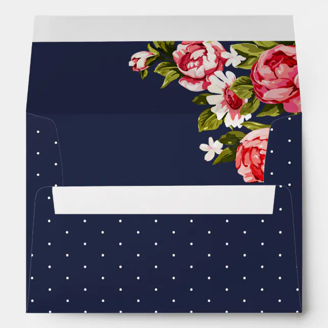 Elegant Pink Floral Midnight Blue Envelope | Zazzle